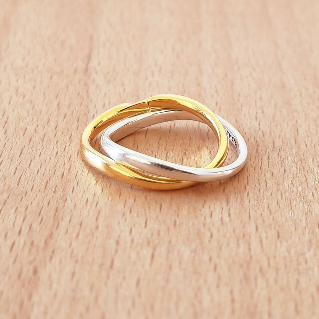 Two-tone Entwined Bands Rings,925 Sterling Silver Rings,simple Band ...