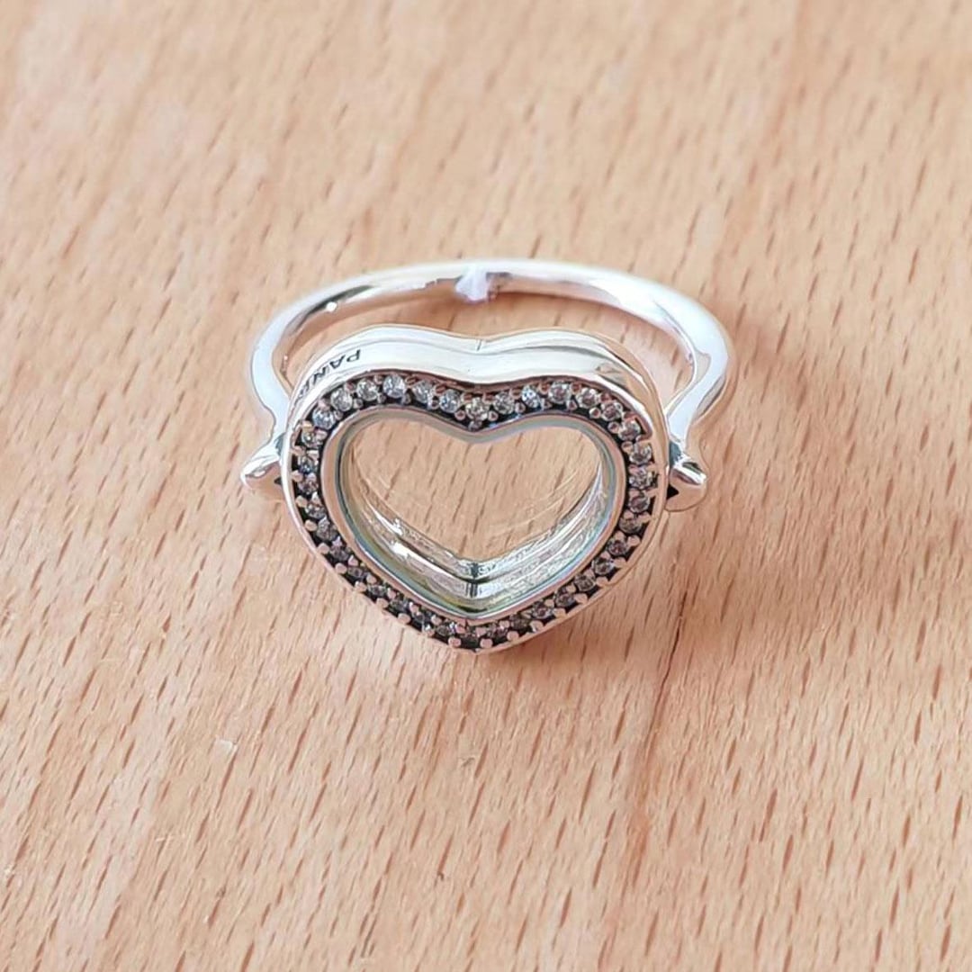 Floating Heart Locket Ring,925 Sterling Silver Pave Heart Ring,silver ...