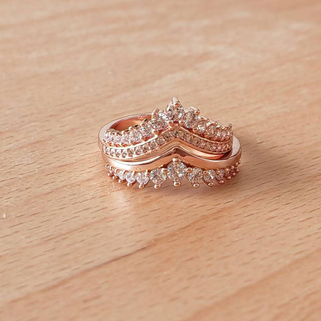 Rose Gold Plated Princess Wishbone Ring,timeless Wish Floating Pave Cz ...