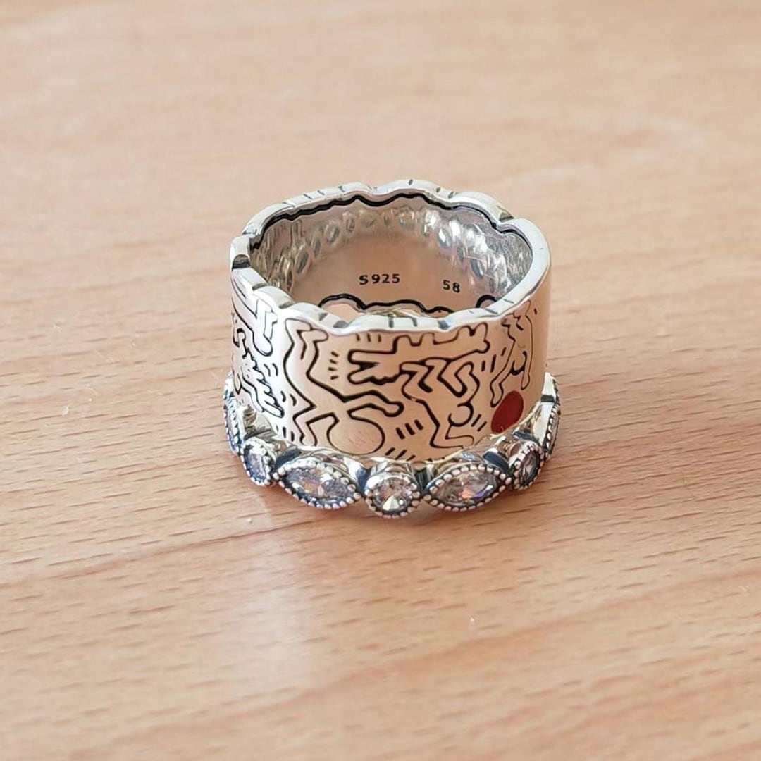 S925 Silver Line Art Love and People Wide Ring,sterling Silver Alluring ...