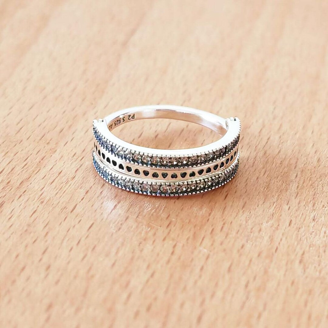 Sterling Silver Flipping Hearts Ring, Double Row CZ Pave - Etsy