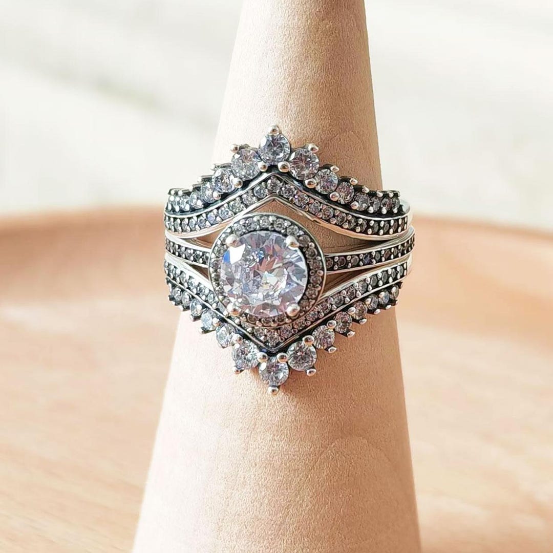 S925 Silver Sparkling Princess Wish Rings,sterling Silver Sparkling Halo Clear CZ Ring,delicate ...