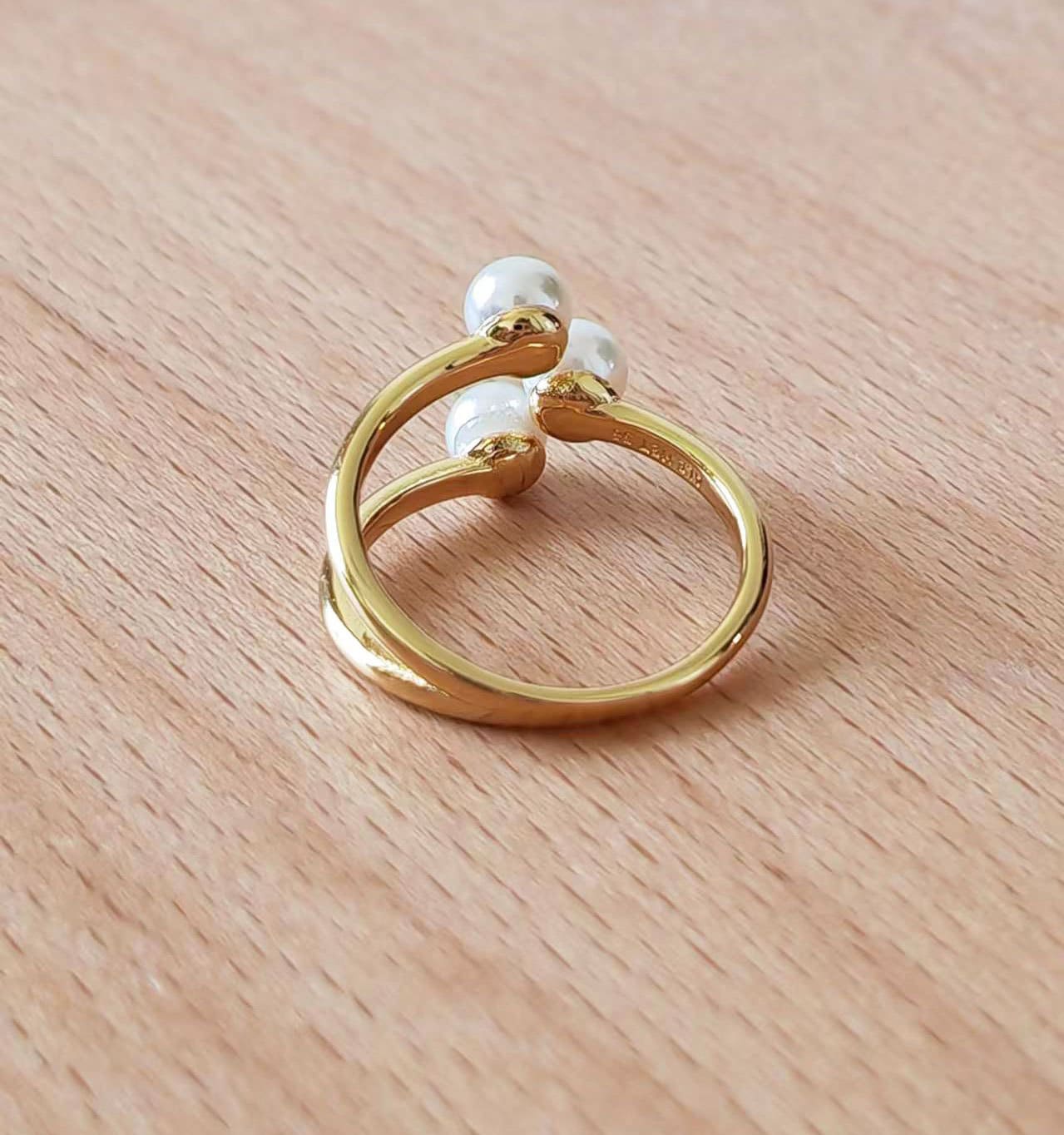 14K Gold Plated Three Pearl Open Ring,gold Plated Ring With Pearl ...