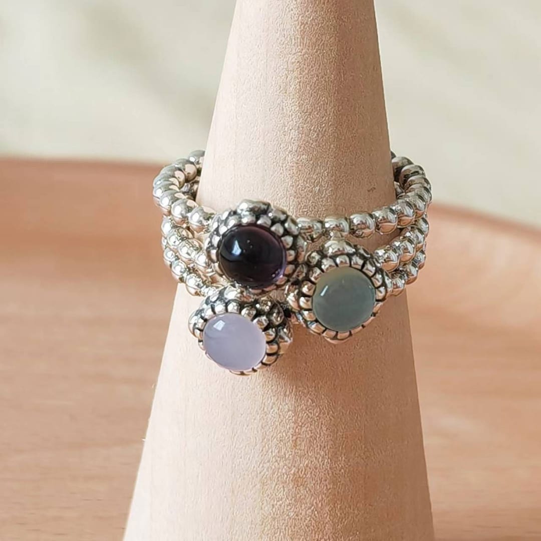 925 Sterling Silver Birthstone Rings Set, Birthstone Stackable Rings ...