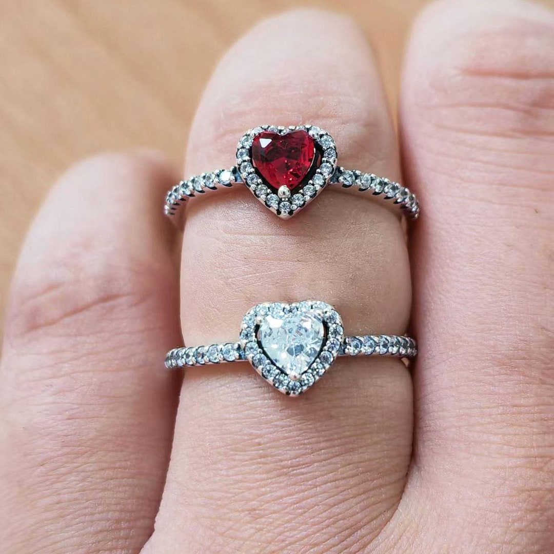 S925 Silver Elevated Clear Heart Ring,sterling Silver Elevated Red ...