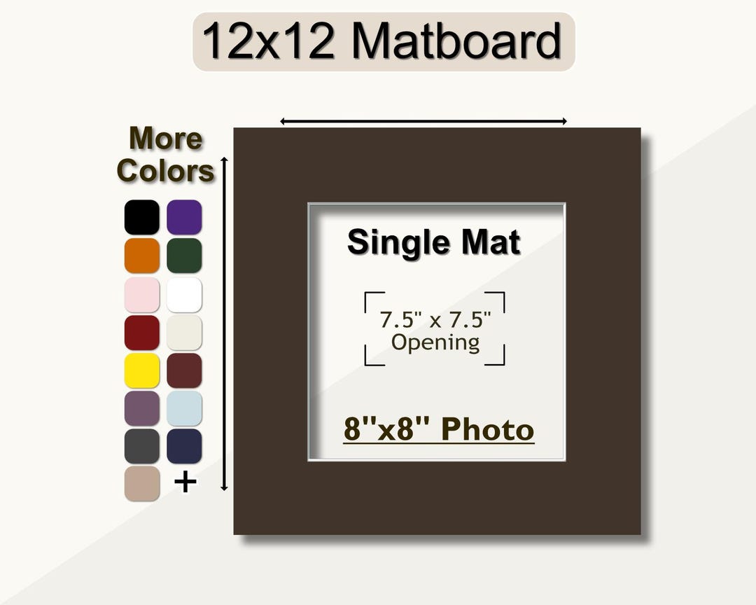 12x12 Premium Matboard for 8x8 Photo or Artwork | Multiple Colors ...