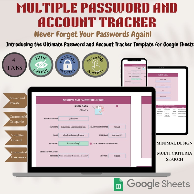 Password and Account Tracker Template for Google Sheets | Securely ...