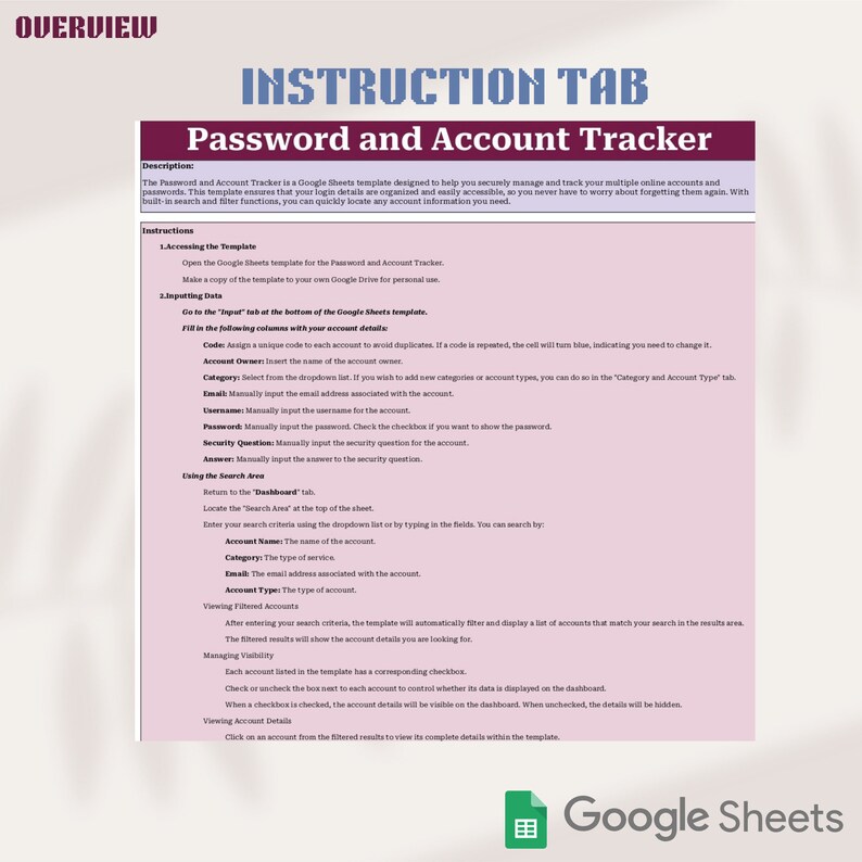 Password and Account Tracker Template for Google Sheets | Securely ...
