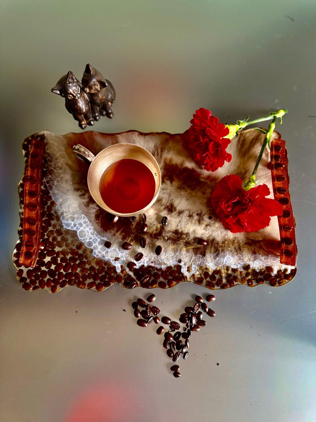 Handmade Epoxy Resin Coffee Tray With Real Coffee Beans and Ocean Waves ...