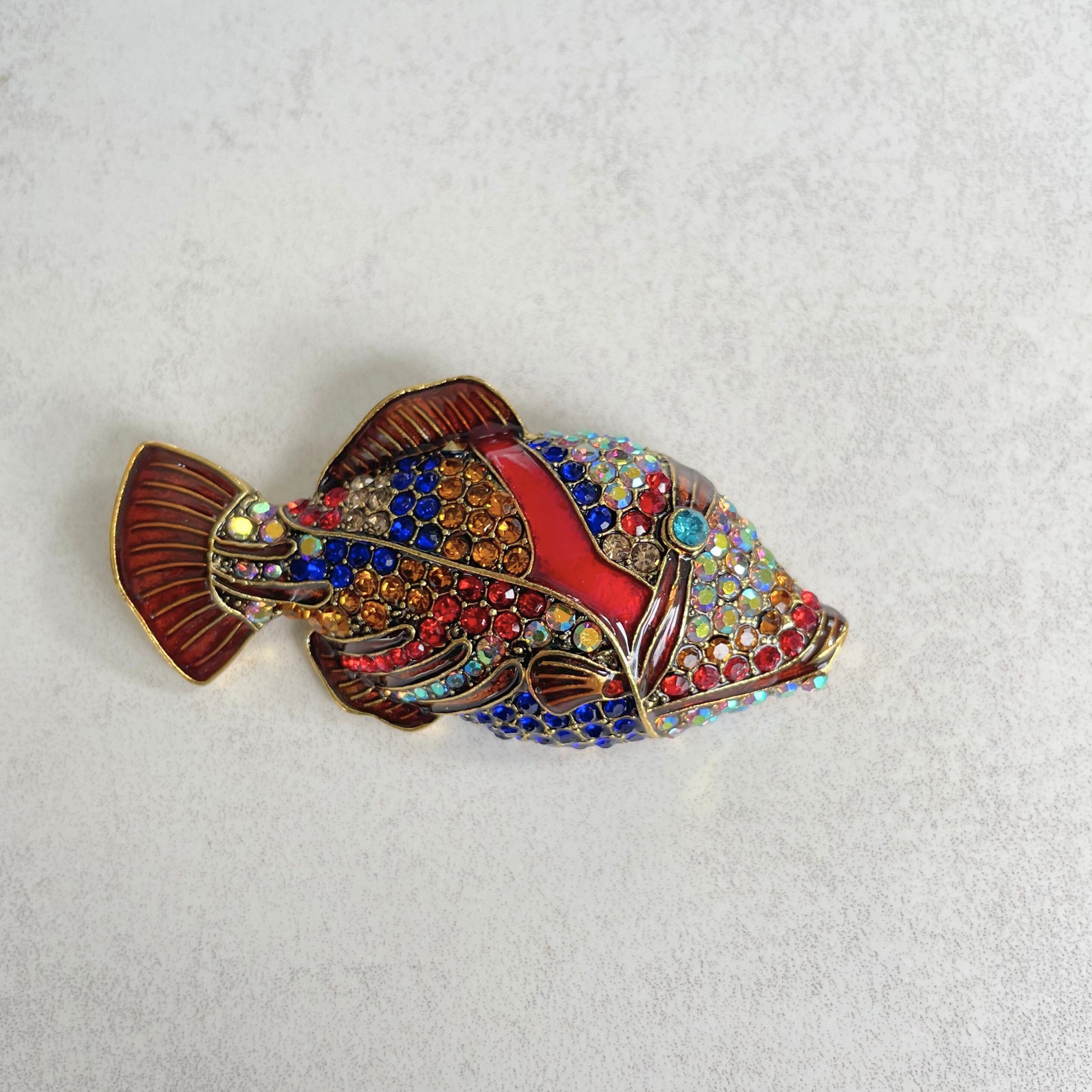 Vintage Style Multicolour Fish Crystal Gold Pin Brooch Retro Fish ...