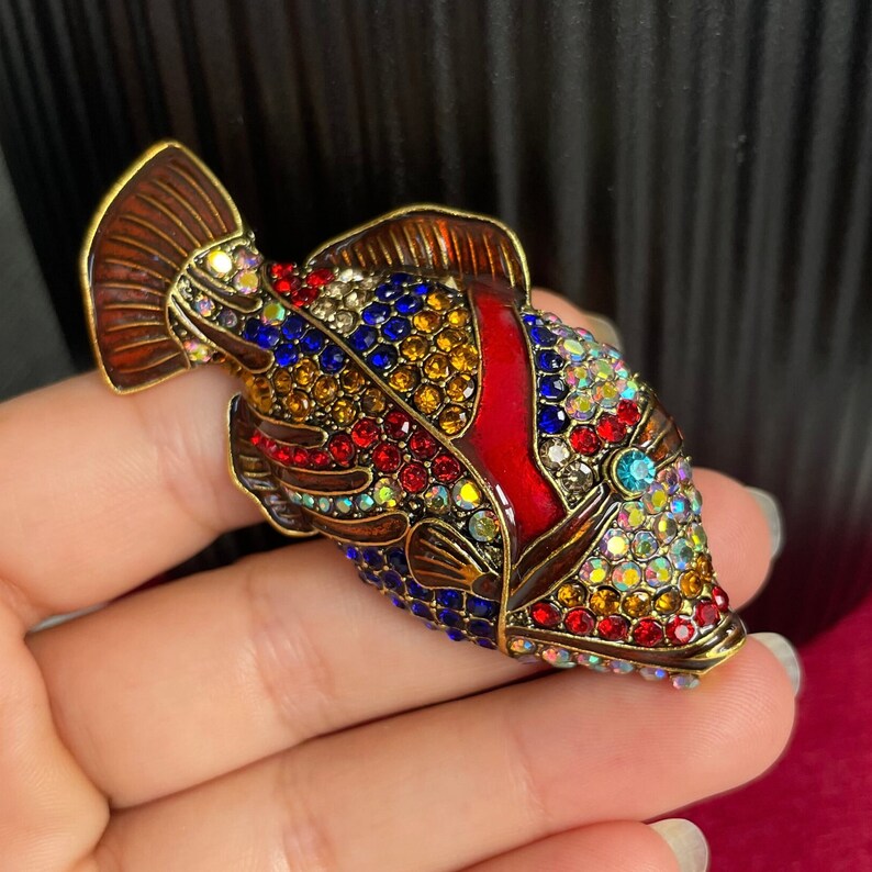 Vintage Style Multicolour Fish Crystal Gold Pin Brooch Retro Fish ...