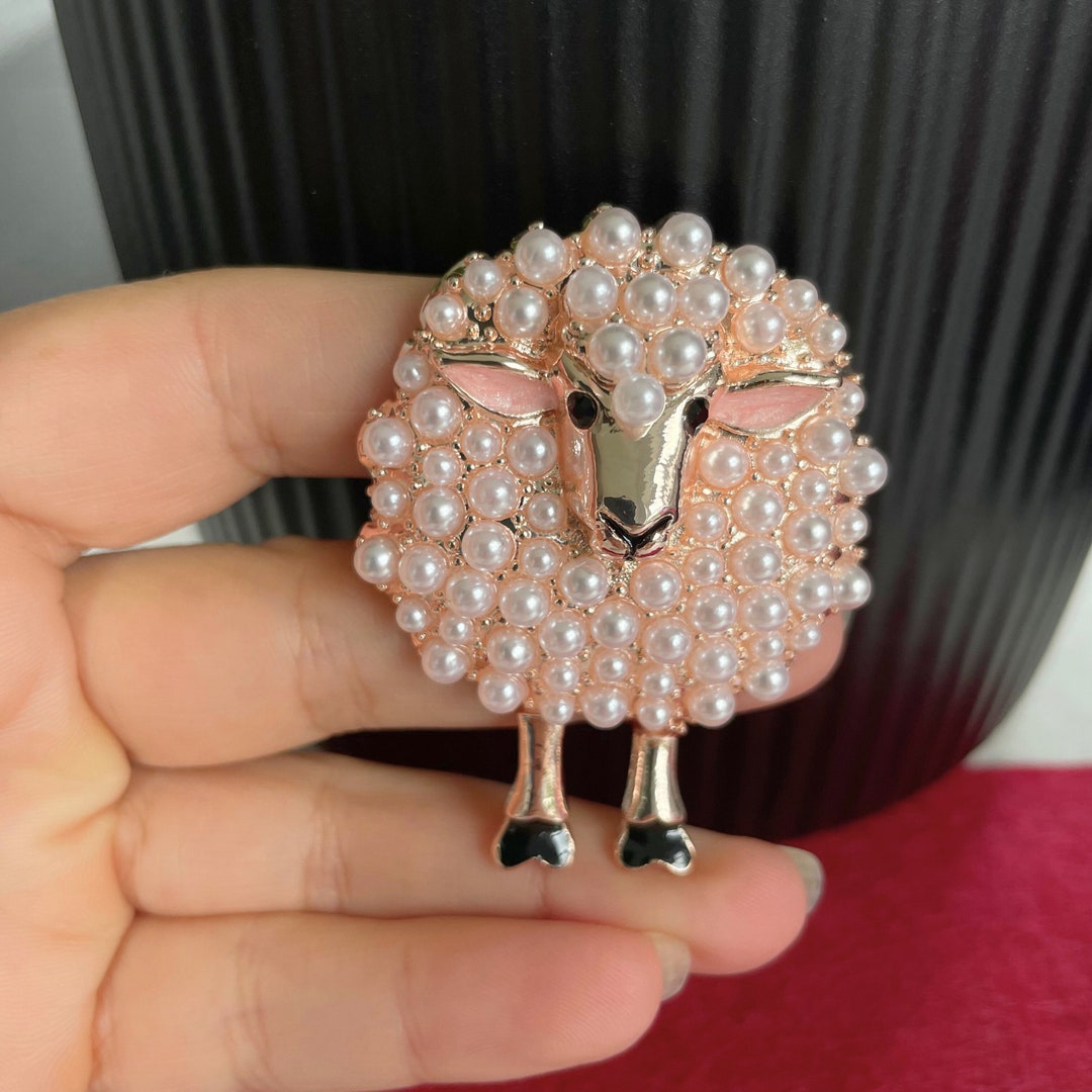 Quirky Rose Gold Pearls Sheep Pin Brooch Retro Sheep Animal Gold Brooch ...