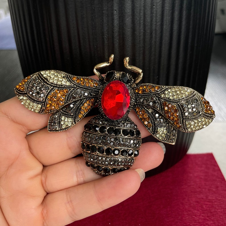 Vintage Style Larger Queen Bee Ruby Gold Pin Brooch Retro Insect Brooch ...