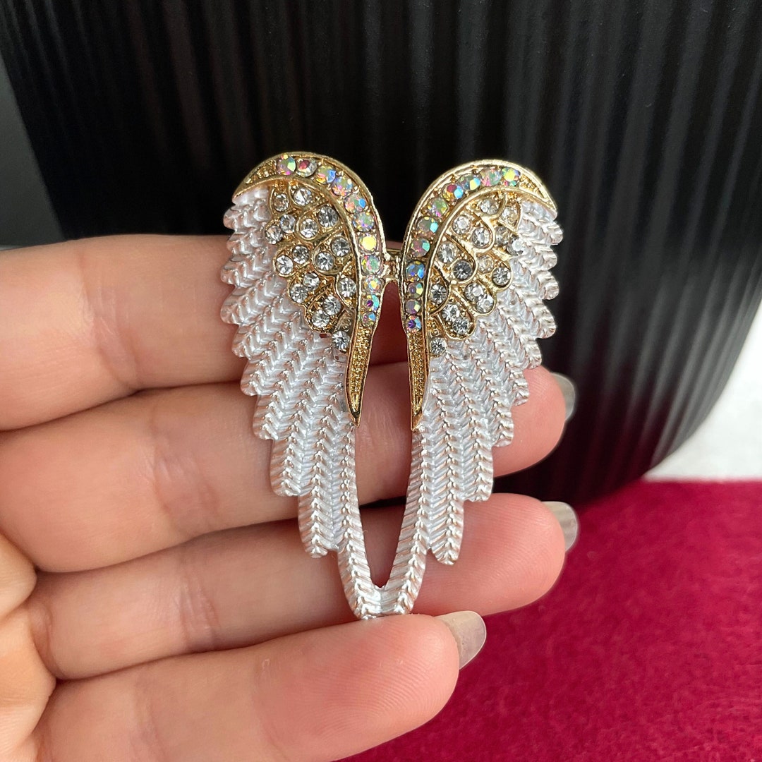 Delicate White Enamel Angel Wings Gold Pin Brooch Vintage Style ...