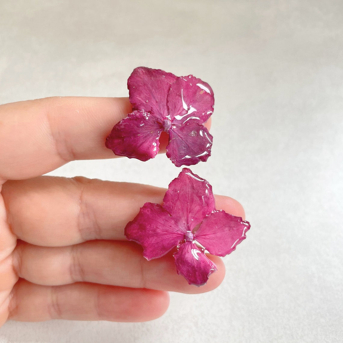 Real Natural Pink Hydrangea Flower Stud Earrings Wedding Pressed Flower ...