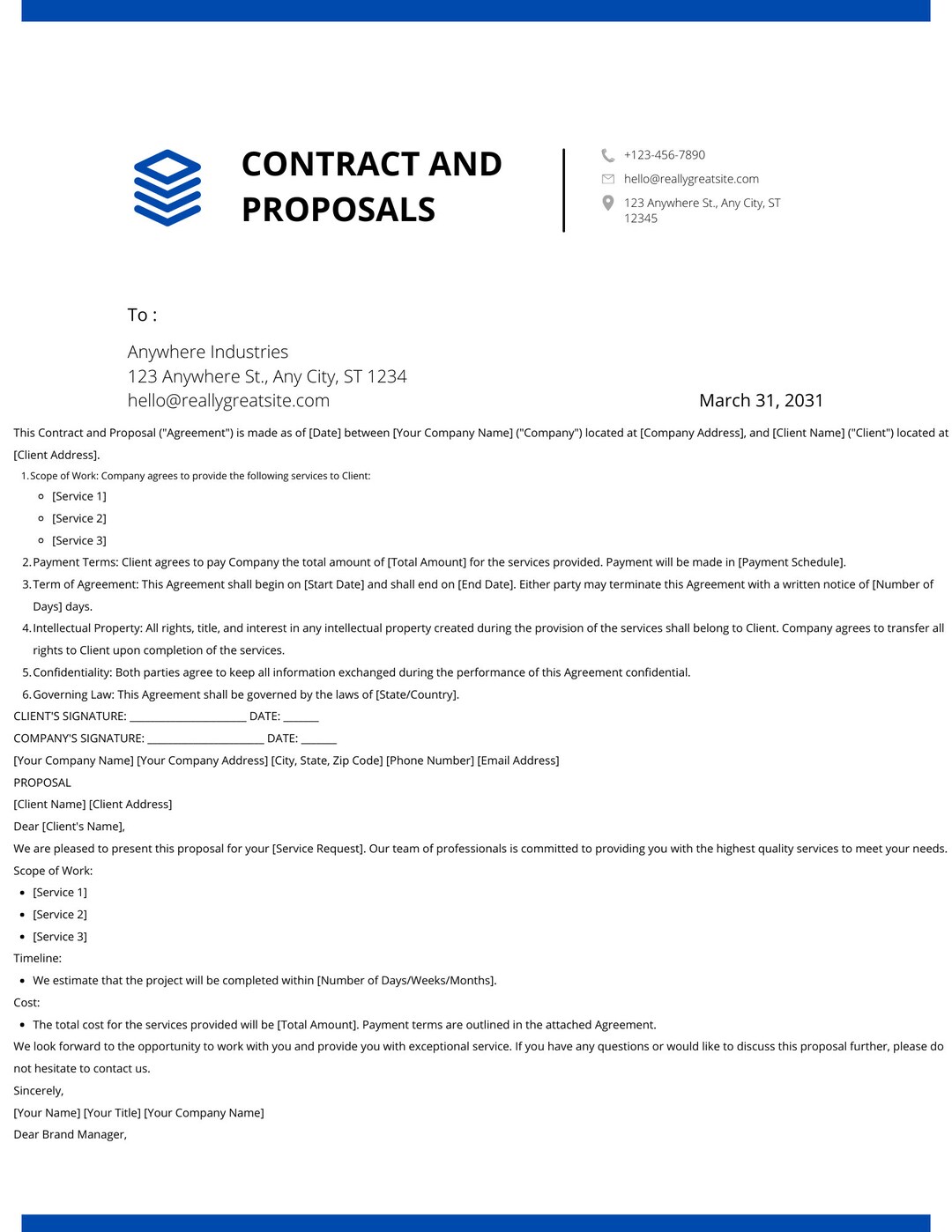 Contract, Proposal, Contract Form, Quote Form, Job Proposal, and ...