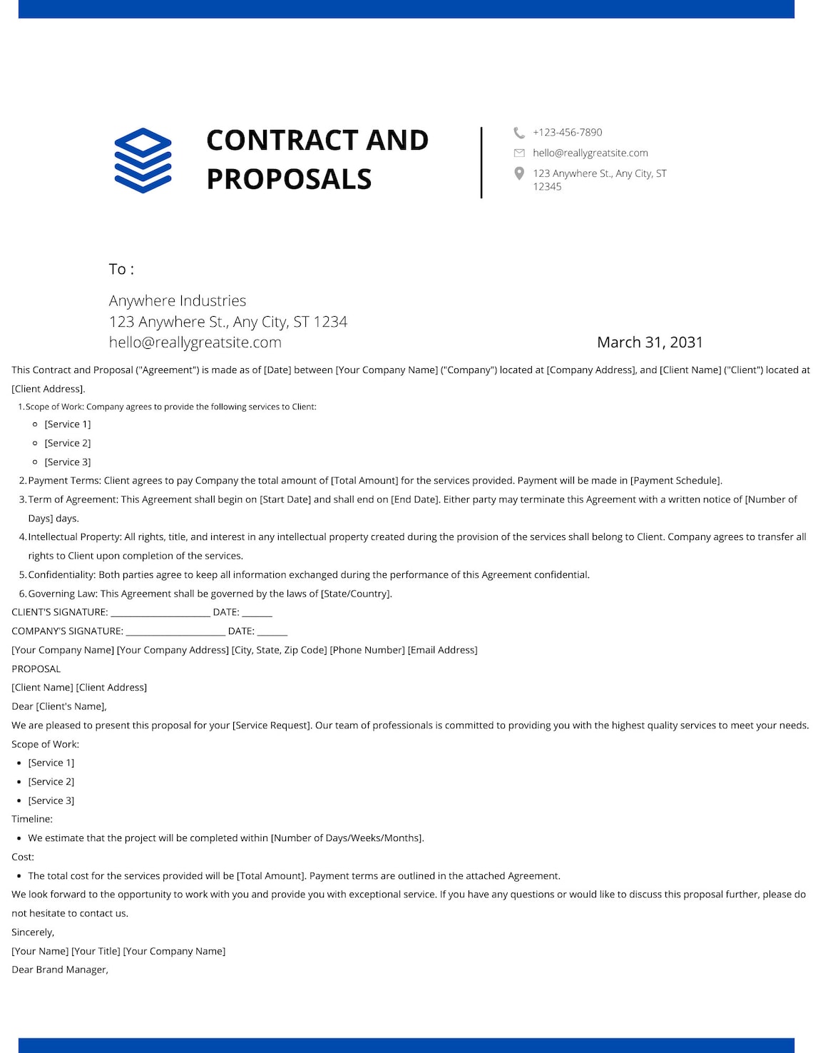 Contract, Proposal, Contract Form, Quote Form, Job Proposal, and ...