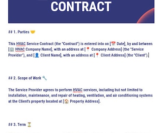 Editable HVAC Installation Contract, HVAC Service Agreement, HVAC ...