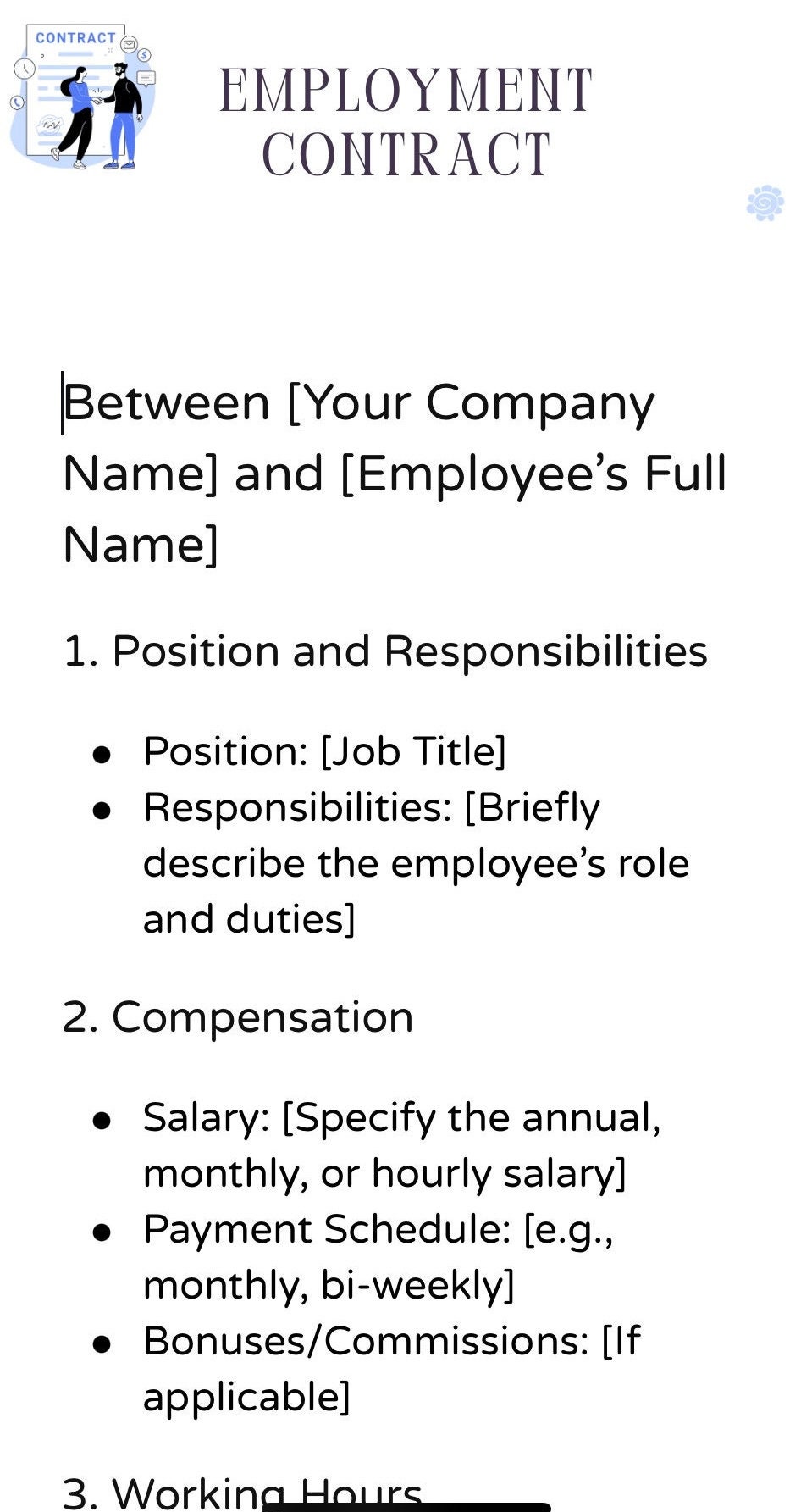 Standard Employment Contract Template, Legal Work Agreement, Job ...
