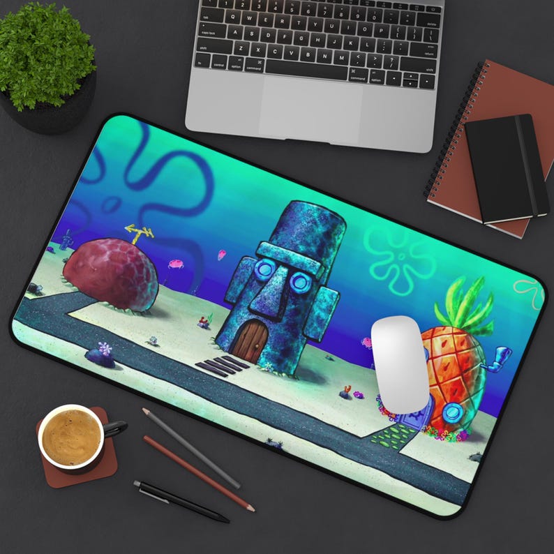 Spongebob Houses Desk Mat, Mouse Pad, Office Decor, Office Gifts ...