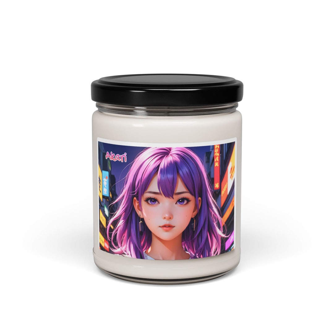 Scented Soy Akari Anime Girl Candle, 9oz Anime Candle Kawaii Room Decor ...