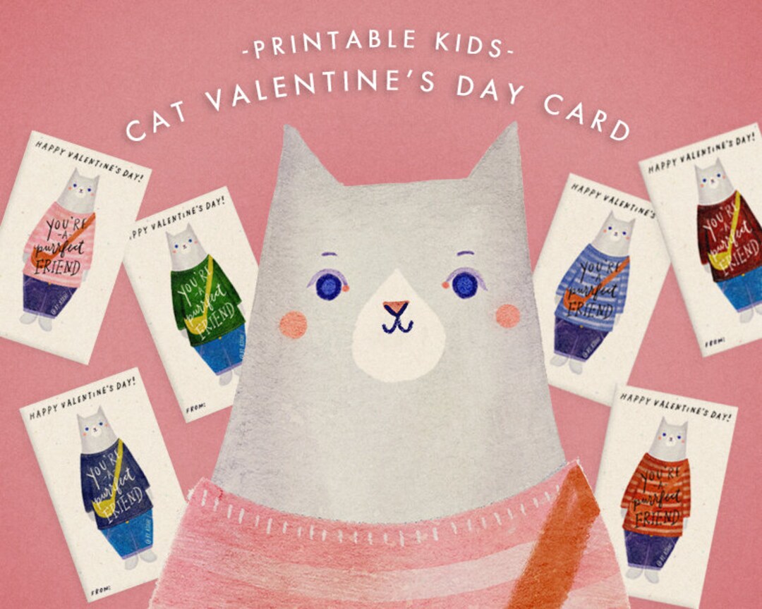 Printable Cat Valentine's Day Cards – Kids Classroom Gift (digital ...