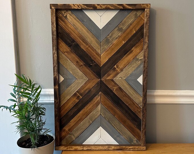 Rustic Wood Mosaic, Geometric Wood Decor, Boho Farmhouse Style, Tray or ...