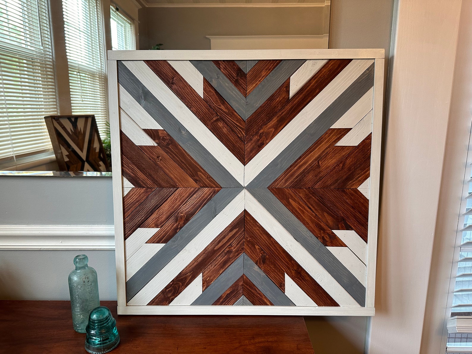 Rustic Wood Mosaic, Geometric Barn Quilt, Farmhouse Style Wall Hanging ...