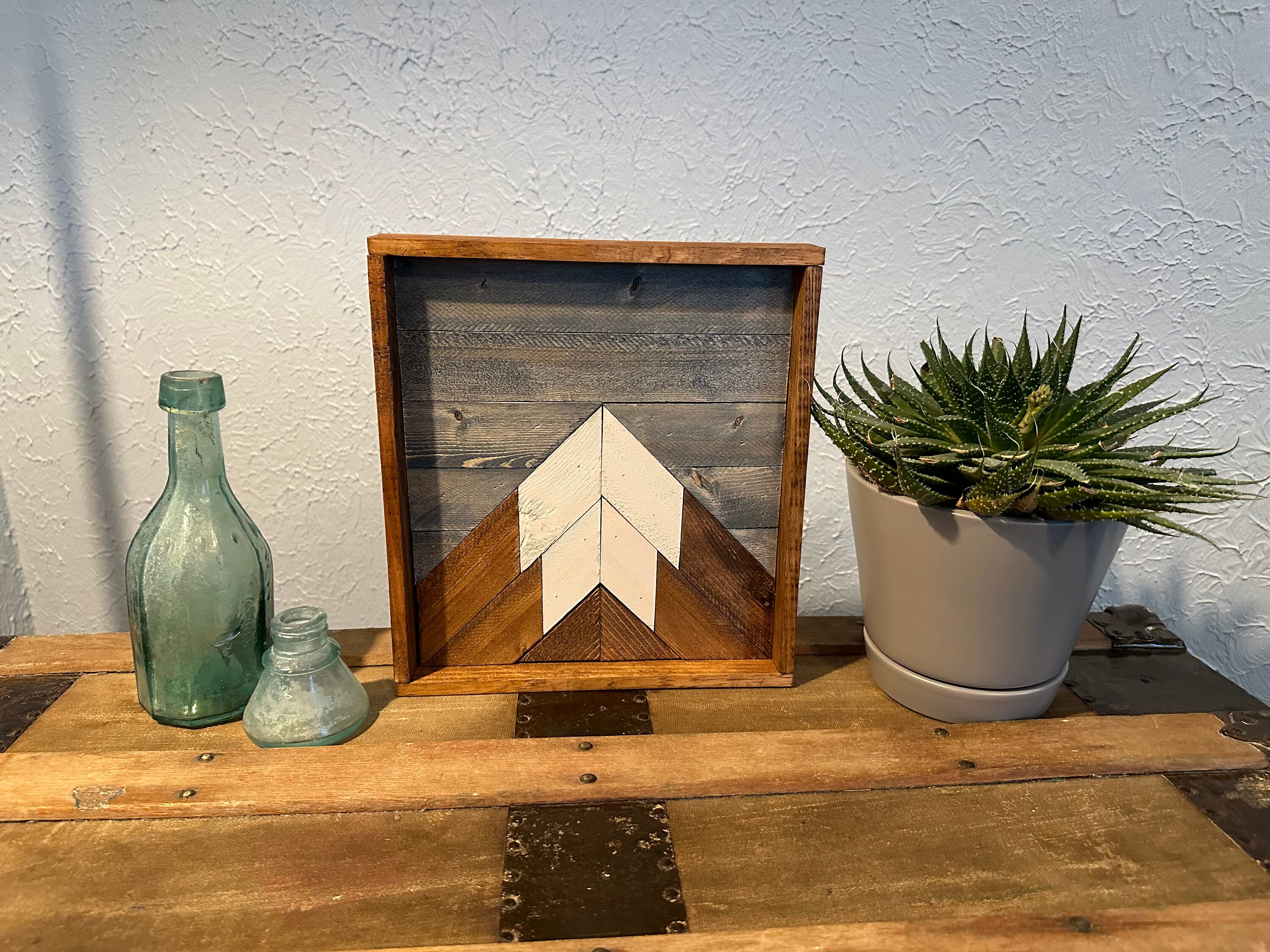 Rustic Wood Mountain, Wood Mosaic, Barn Quilt, Farmhouse Lath Art - Etsy