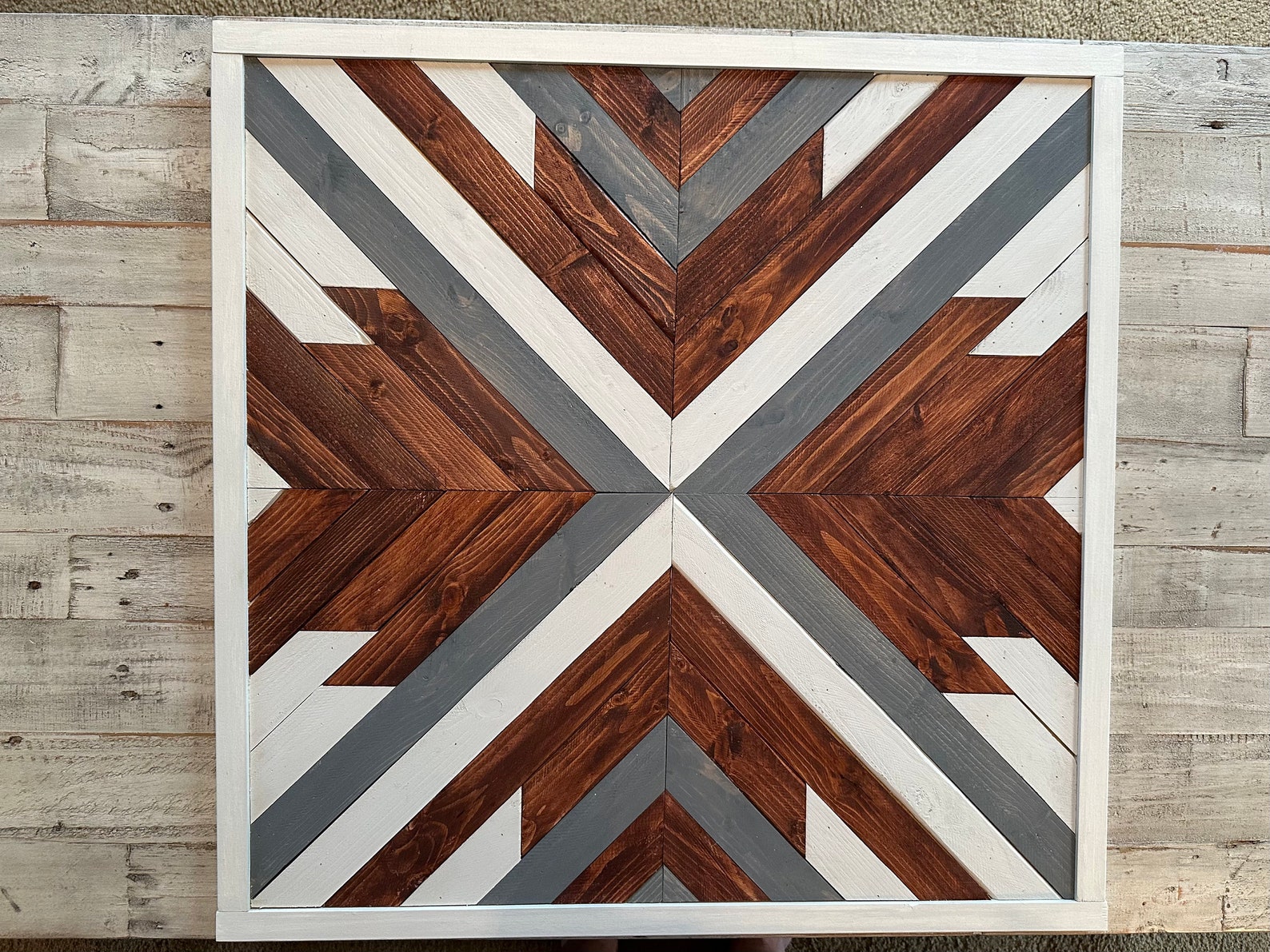 Rustic Wood Mosaic, Geometric Barn Quilt, Farmhouse Style Wall Hanging ...