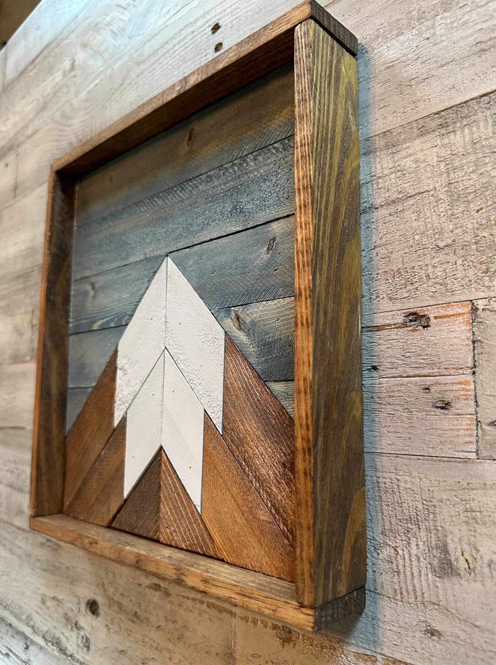 Rustic Wood Mountain, Wood Mosaic, Barn Quilt, Farmhouse Lath Art - Etsy