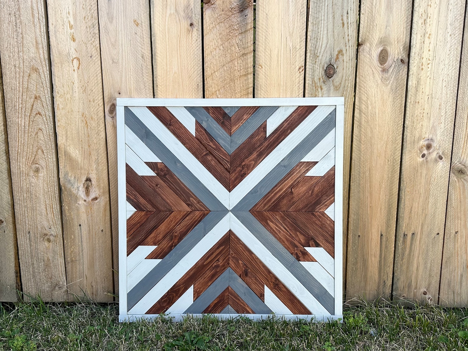 Rustic Wood Mosaic, Geometric Barn Quilt, Farmhouse Style Wall Hanging ...