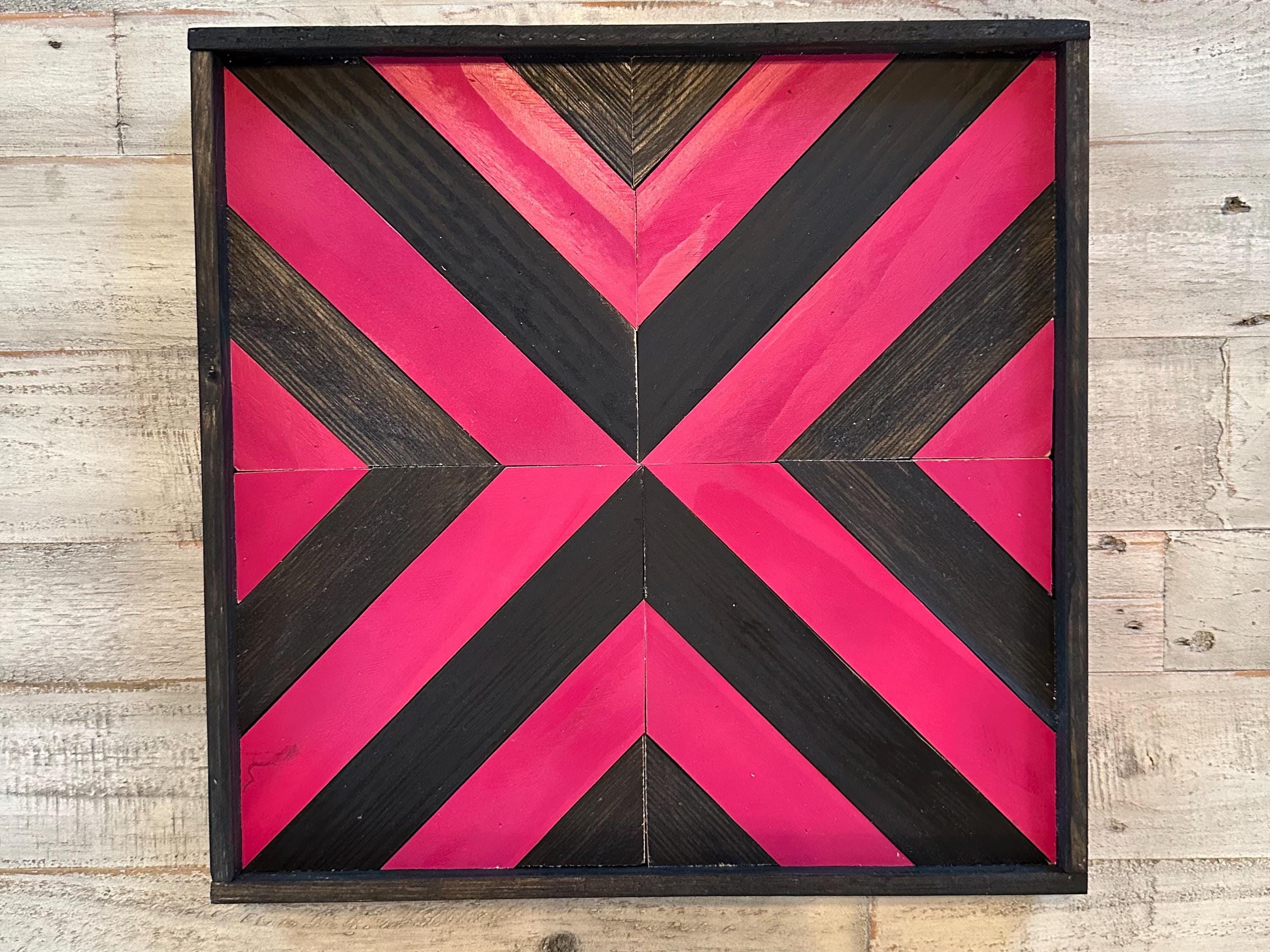Handmade Wood Pieced Barn Quilt Wall Art. Pink and Black Geometric ...
