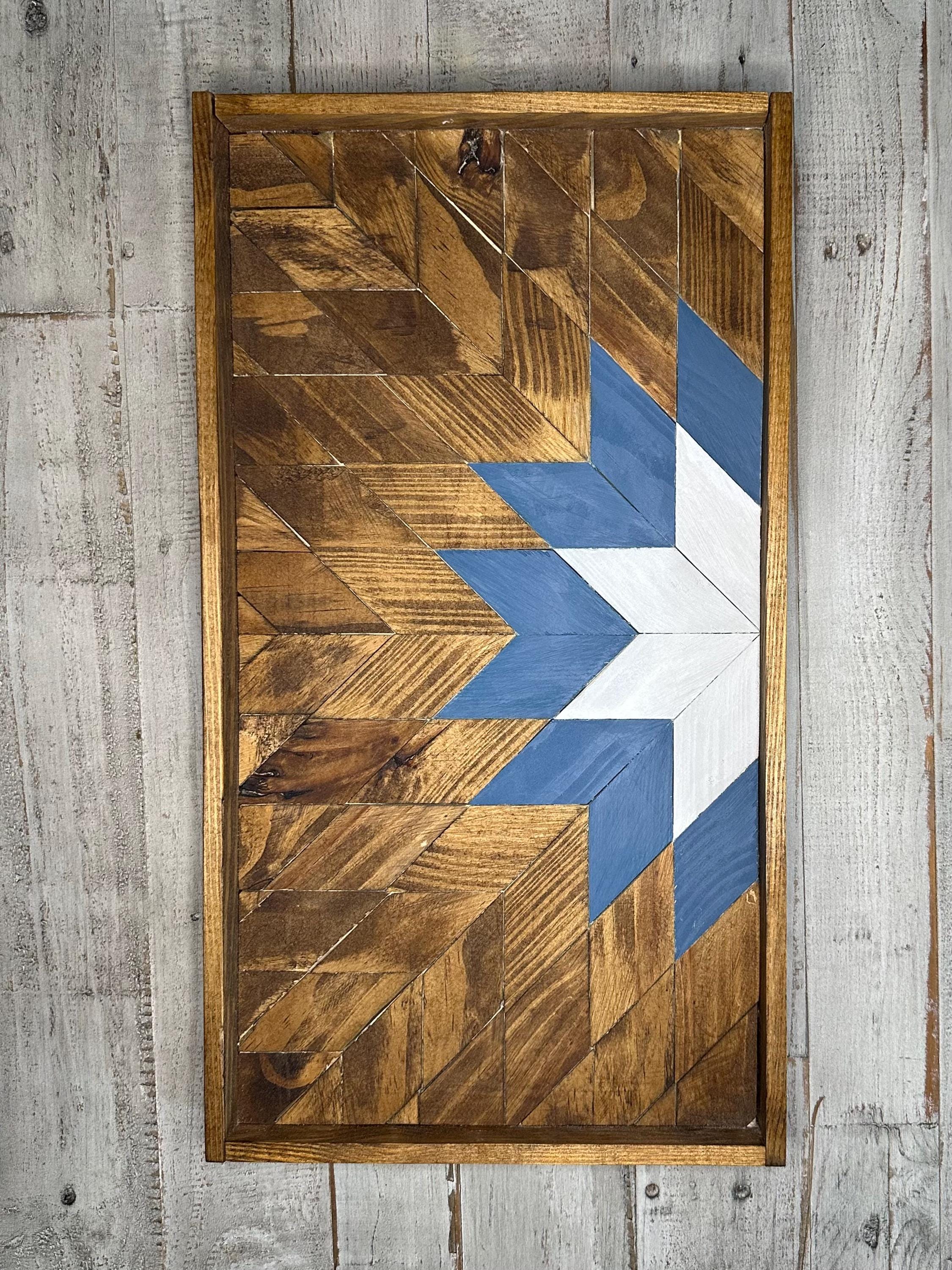 Handmade Rustic Wood Mosaic Barn Quilt Rectangle Half Star Wall Art or ...