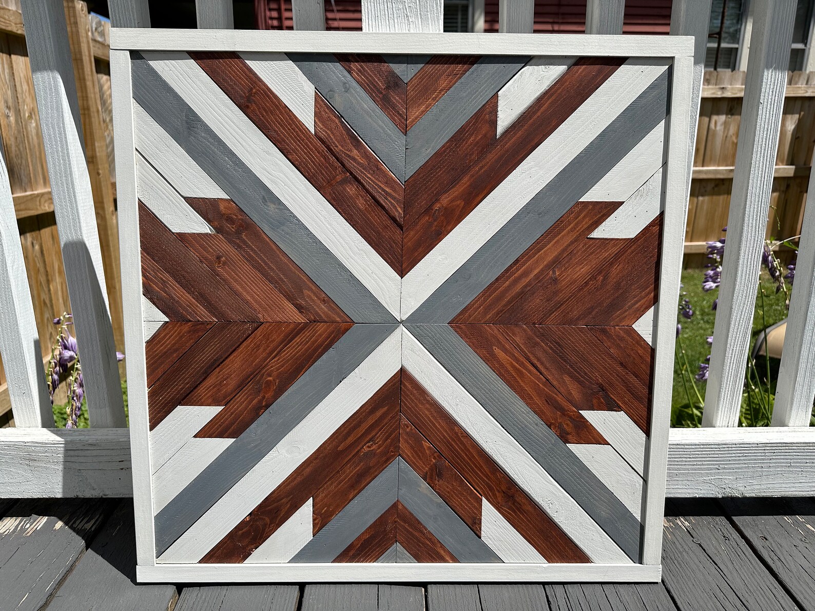 Rustic Wood Mosaic, Geometric Barn Quilt, Farmhouse Style Wall Hanging ...