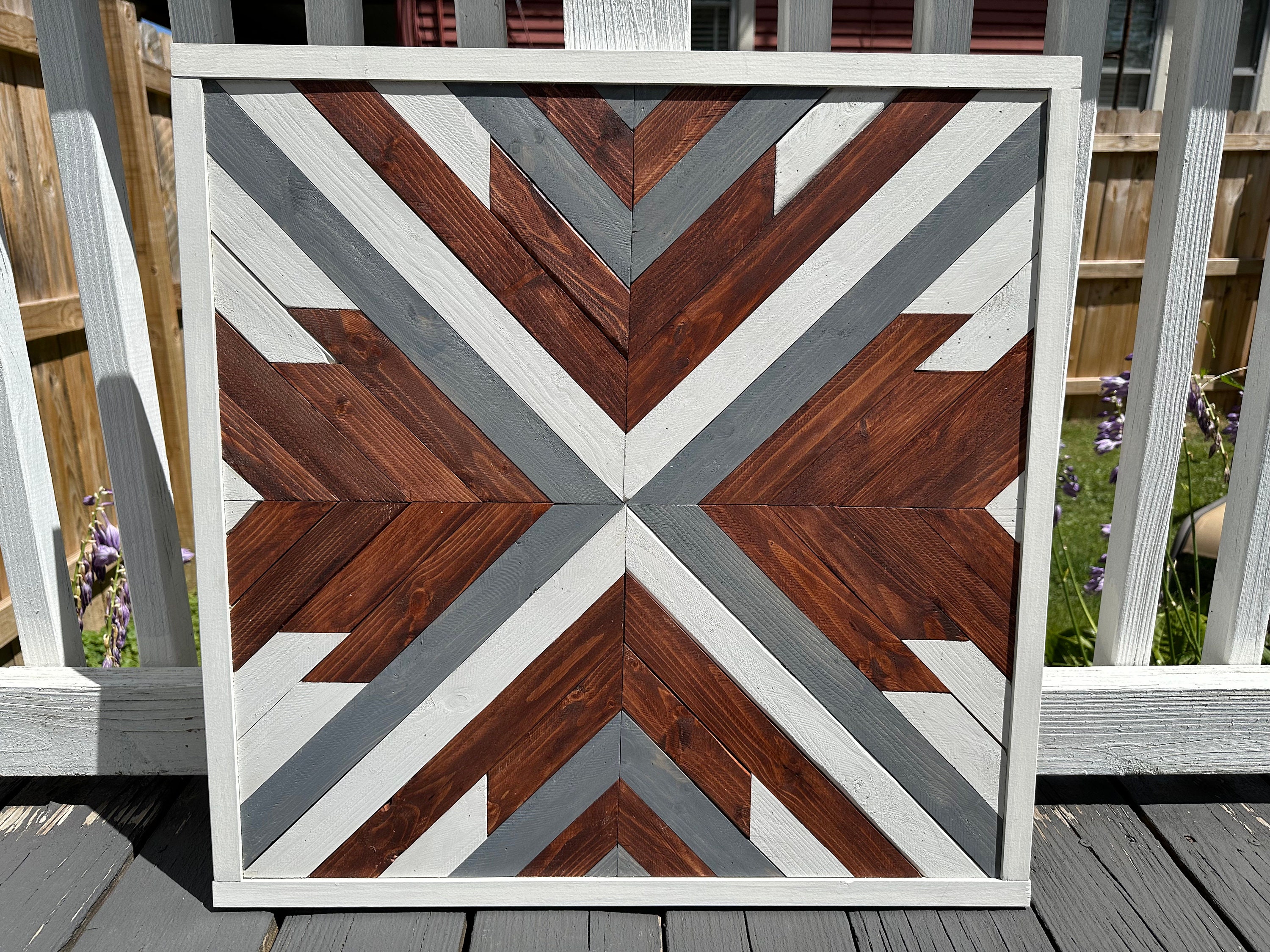 Rustic Wood Mosaic, Geometric Barn Quilt, Farmhouse Style Wall Hanging ...