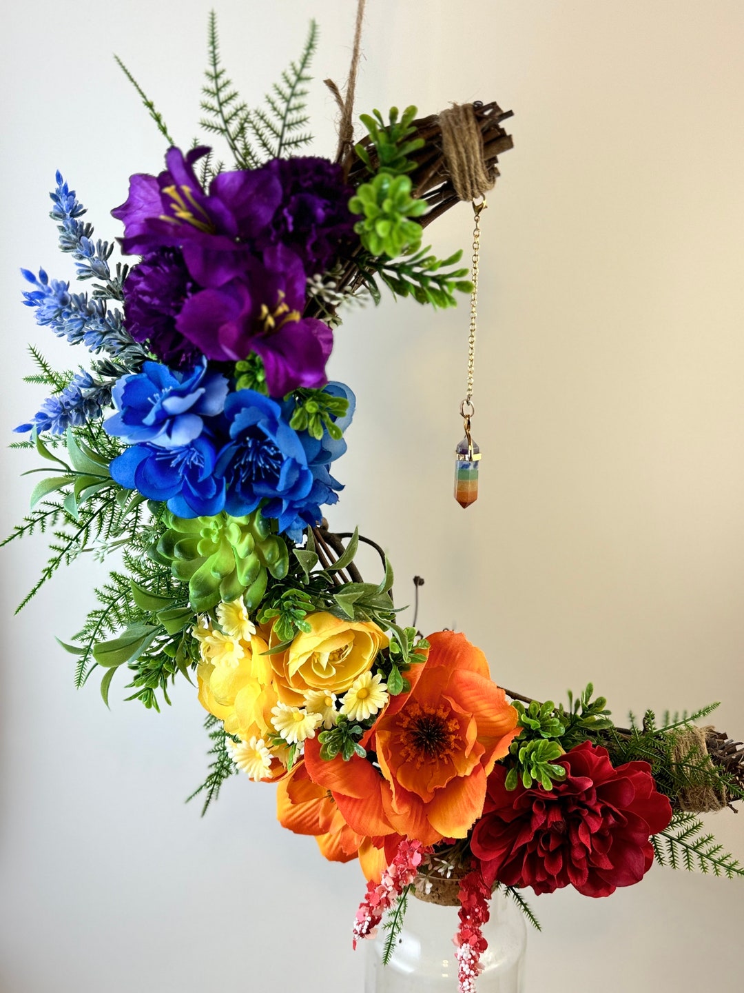 Witchy Cottagecore Crescent Moon Wreath With Chakra Stone - Etsy