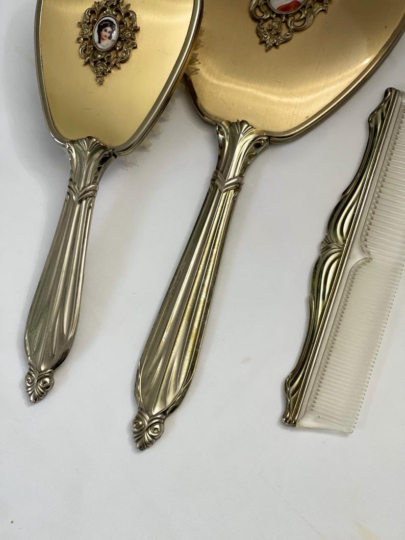 Vintage Gold Tone Hand Mirror, Brush, Comb Made in France Extremely ...