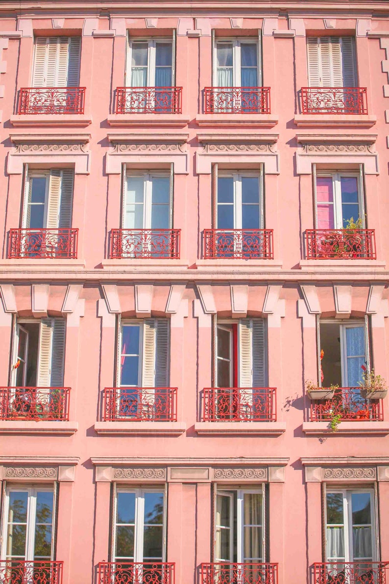 Pink Paris Building Printable Photo for Home Wall Decor | Etsy