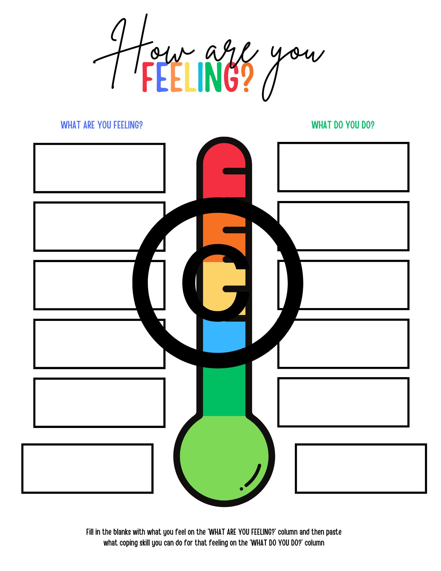 Feelings Thermometer Worksheet - Etsy