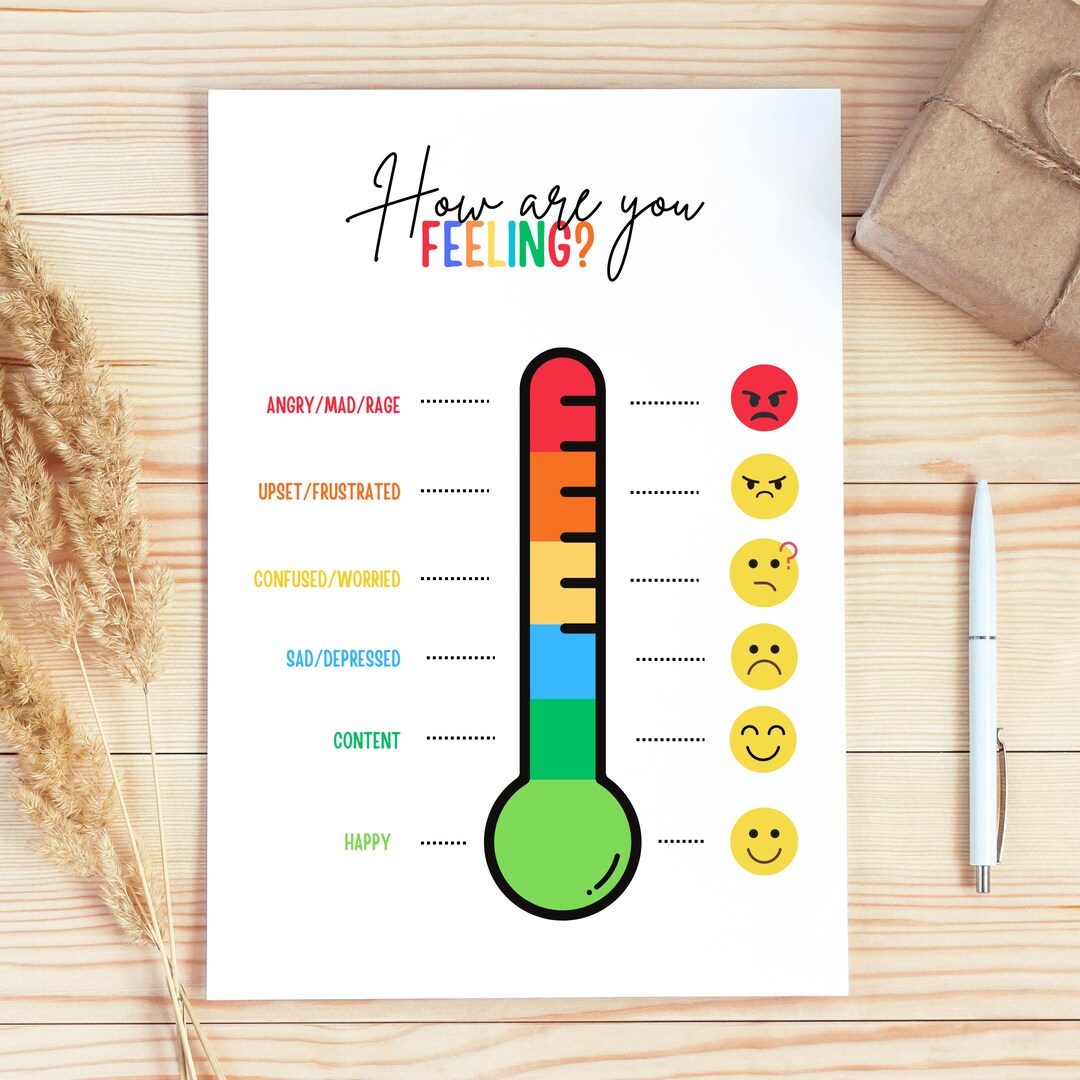 Feelings Thermometer Worksheet - Etsy