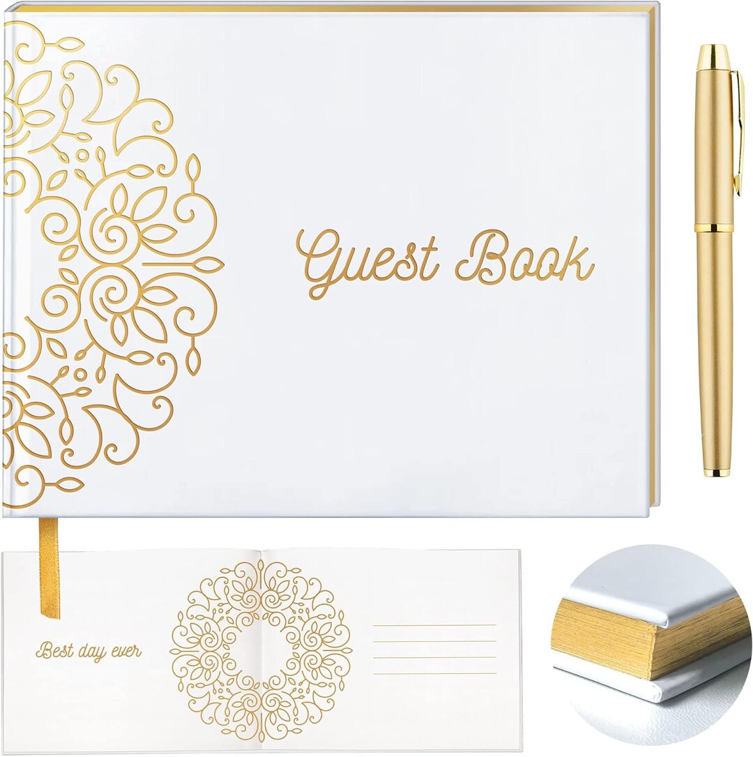 Cute Gold Stamp Wedding Guest Book, Wedding Guest Book With Pen, Guest ...
