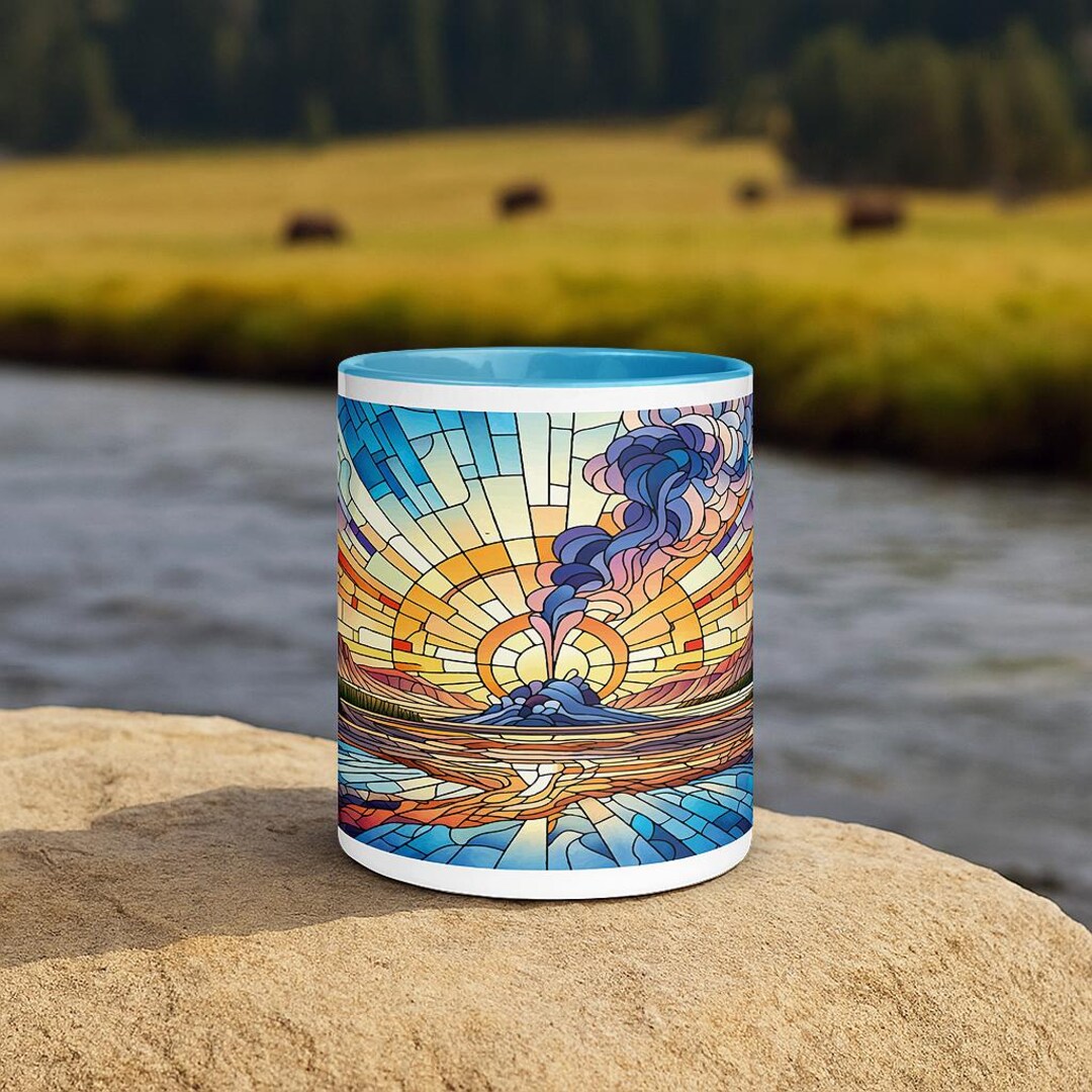 Yellowstone Stained Glass Art Mug | National Park Mug, Stained Glass ...