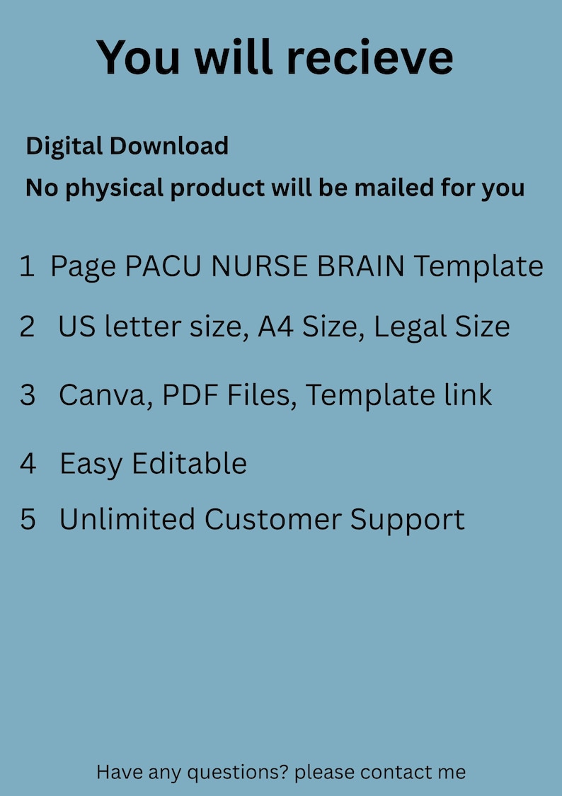 PACU Nurse Brain Sheet - Shift Report Organizer (canva Template Digital ...