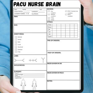 PACU Nurse Brain Sheet - Shift Report Organizer (canva Template Digital ...