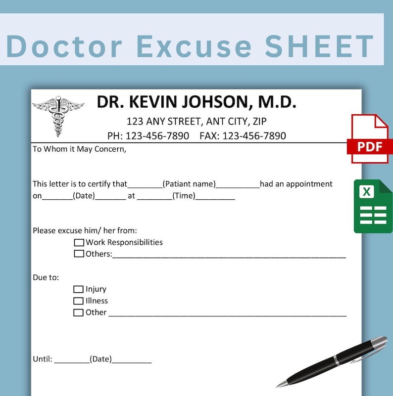 Doctor Excuse Note Template | Editable Medical Excuse Letter PDF ...