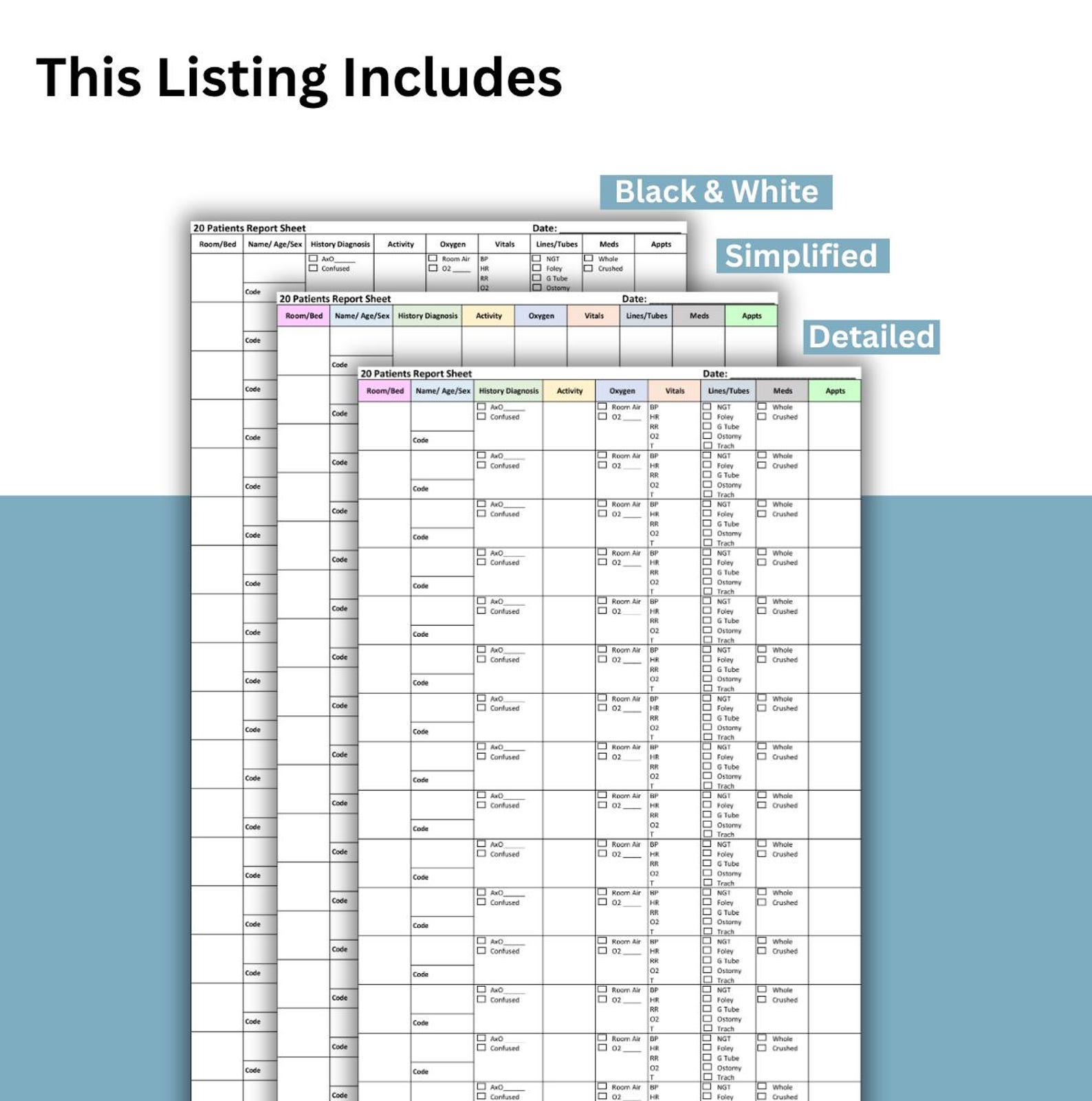 20 Patient Nurse Report Sheet | Editable PDF & Excel | Nurse Brain ...