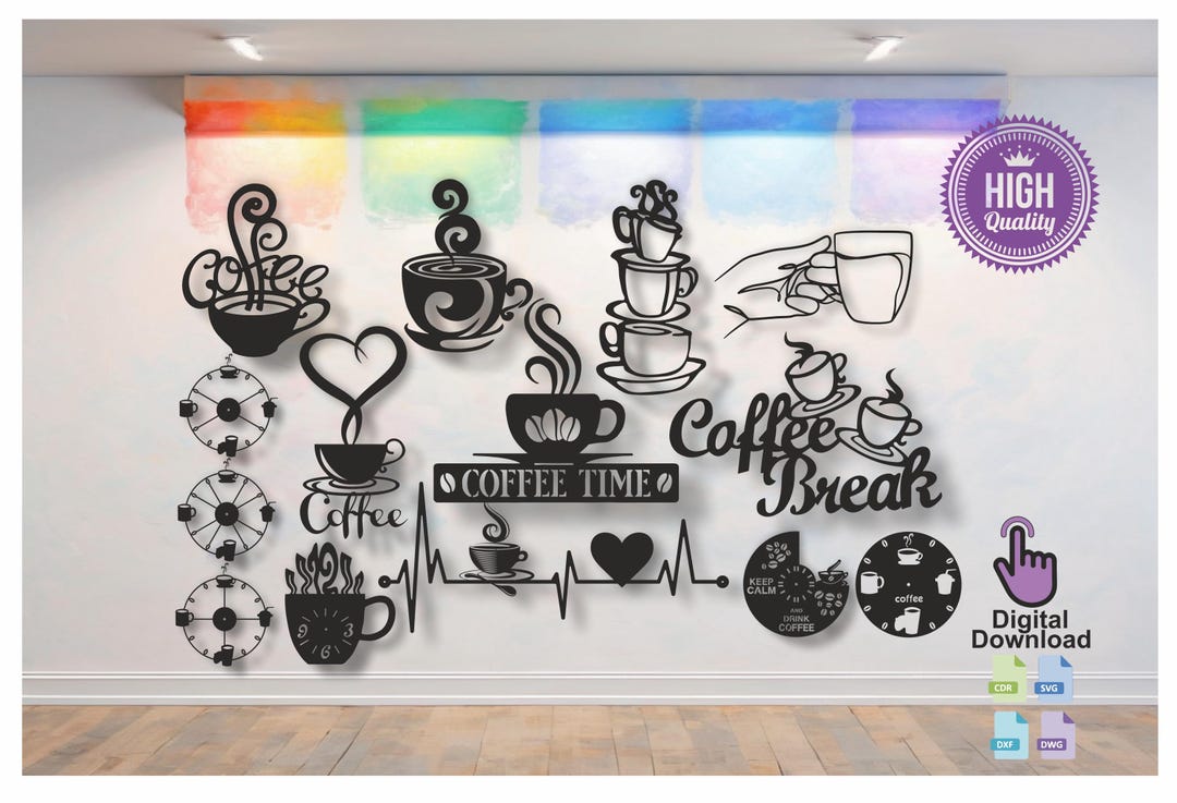 Coffee Wall Decor Bundle Vector Drawing File for Laser Cutting , Plasma ...