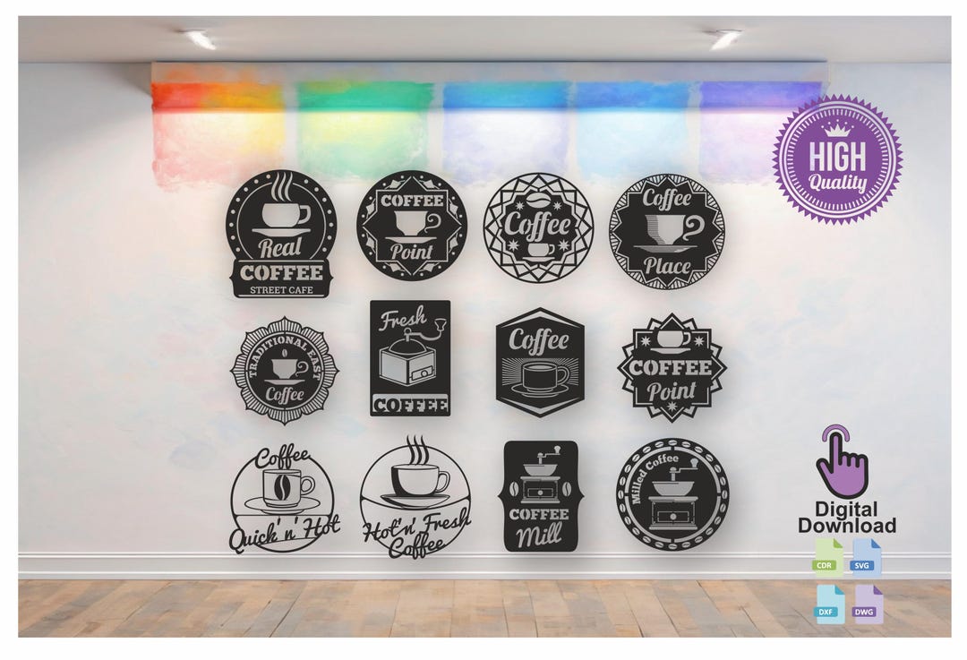 Coffee Shop Wall Decor Bundle Vector Drawing File for Laser Cutting ...