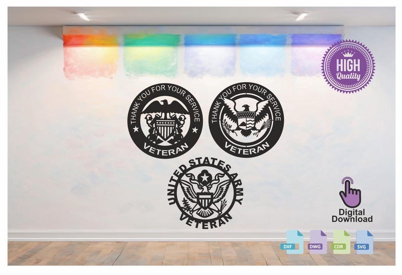 USA Military Veteran Wall Decor Bundle Vector Drawing File for Laser ...